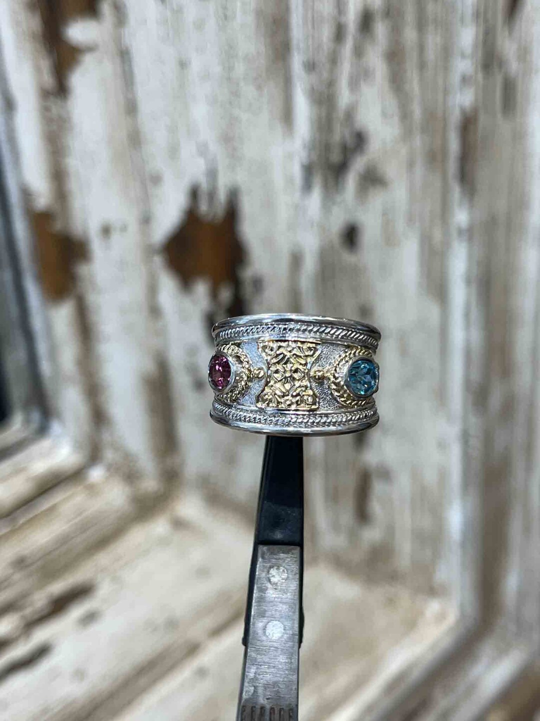 Byzantine Style Greek Ring in 18K Yellow Gold & .925 Sterling Silver ...
