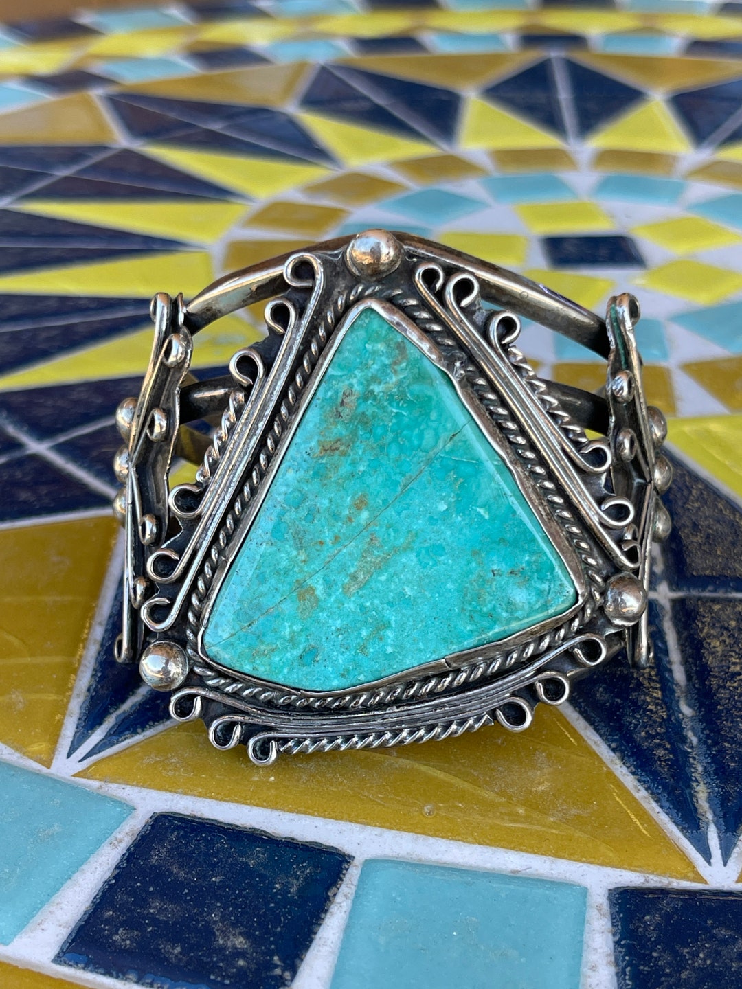 Vintage Navajo Triangle Turquoise Cuff Bracelet, Sterling Silver, 1.5 ...