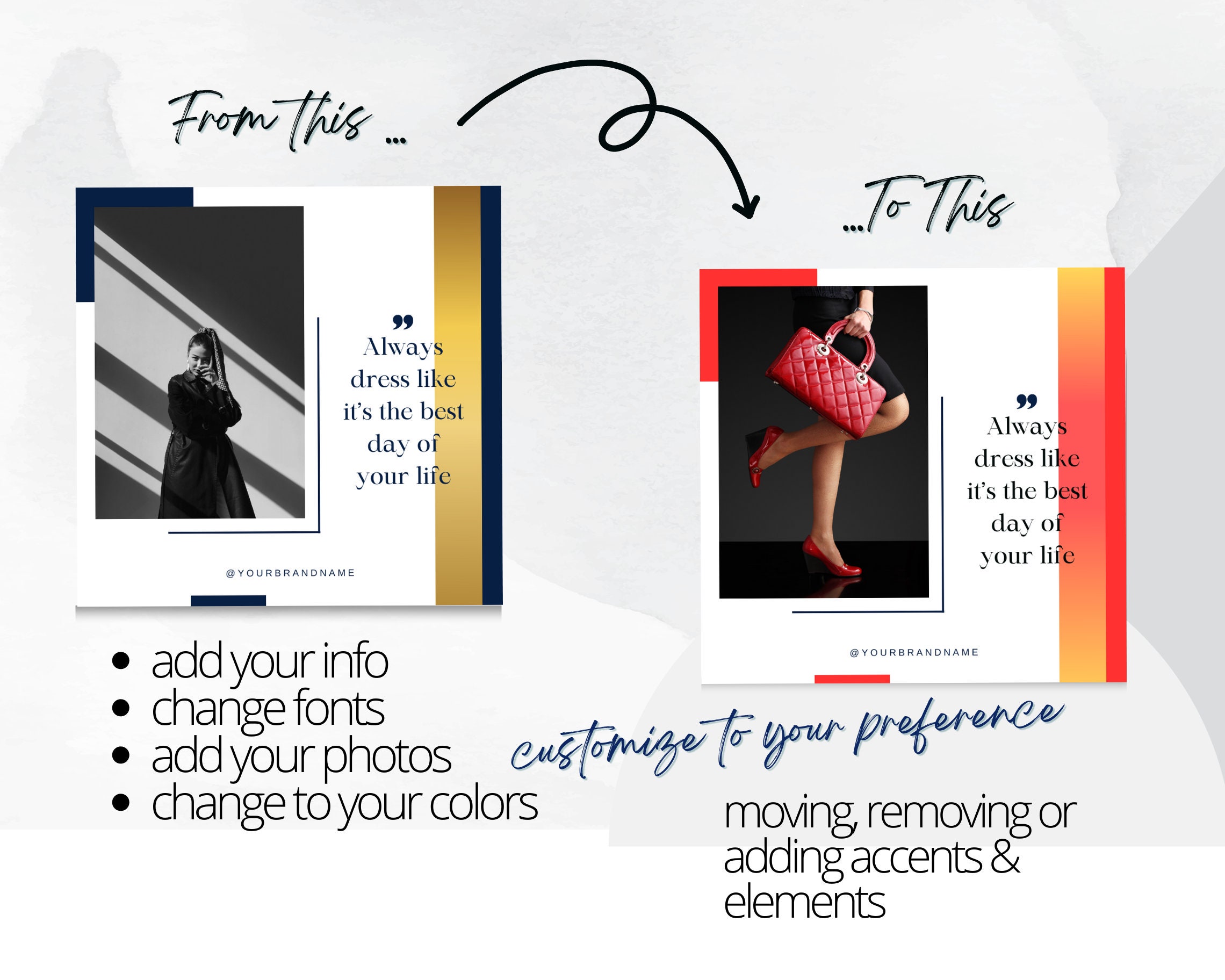 Instagram Templates - Glamour Fashion Canva Templates - Dark Blue ...