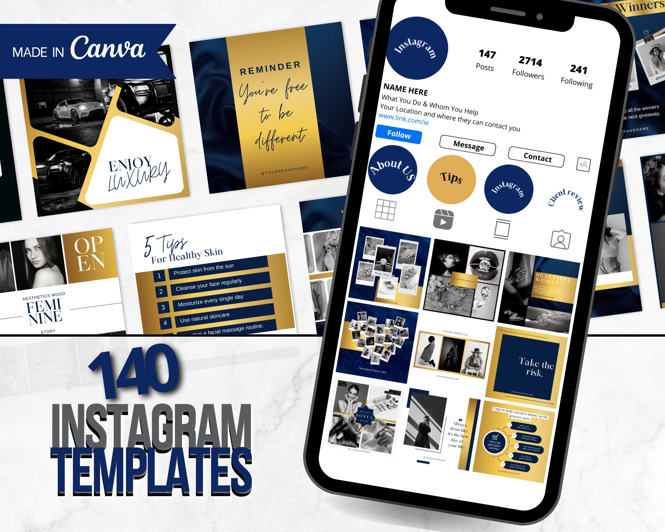 Instagram Templates - Glamour Fashion Canva Templates - Dark Blue ...