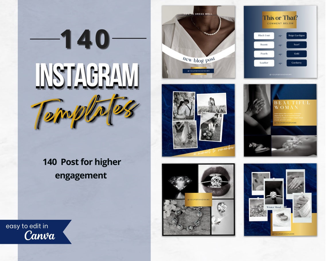 Instagram Templates - Glamour Fashion Canva Templates - Dark Blue ...