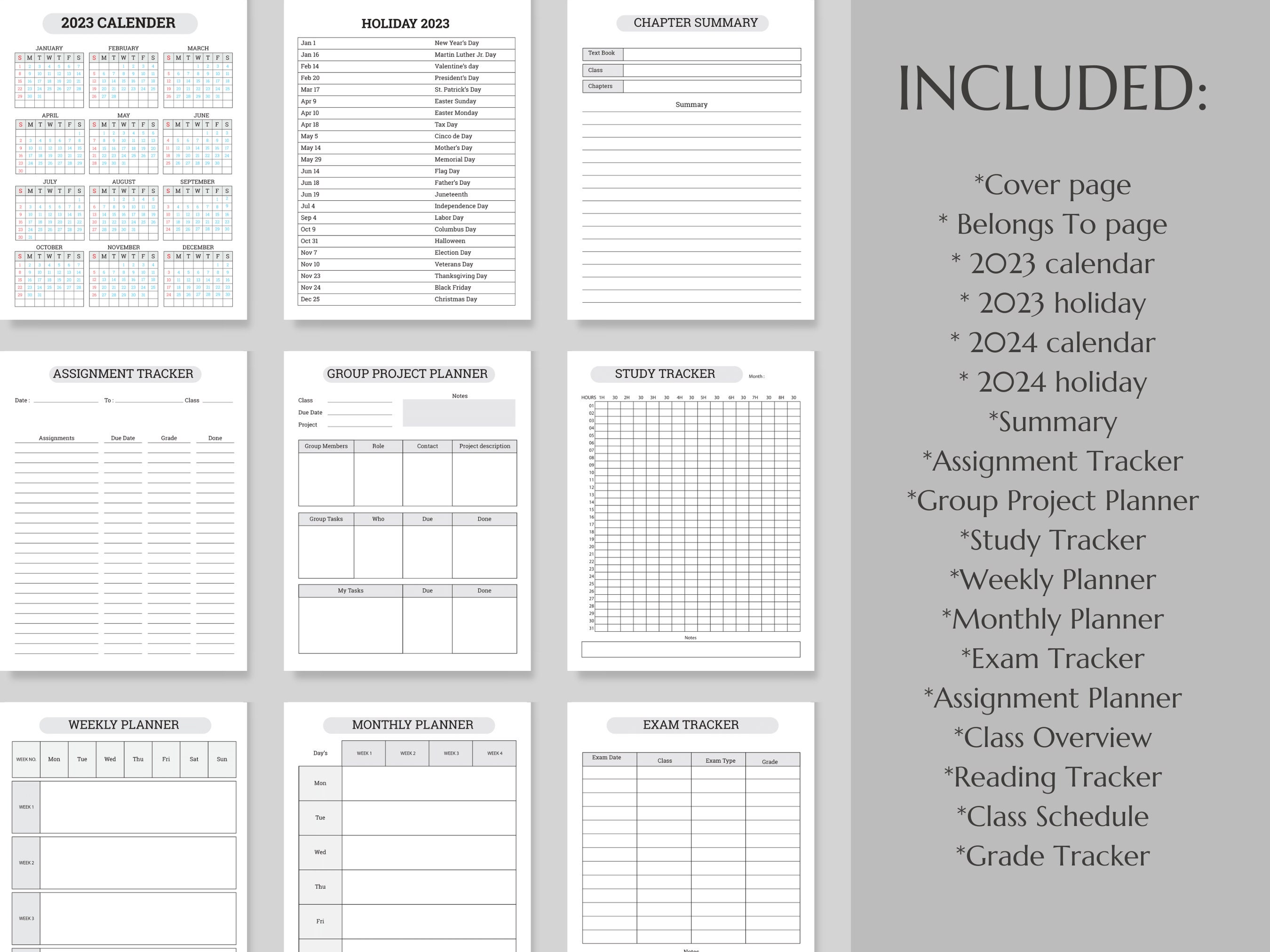 2023-2024 Student Planner Printable, Academic Planner Template, Student ...