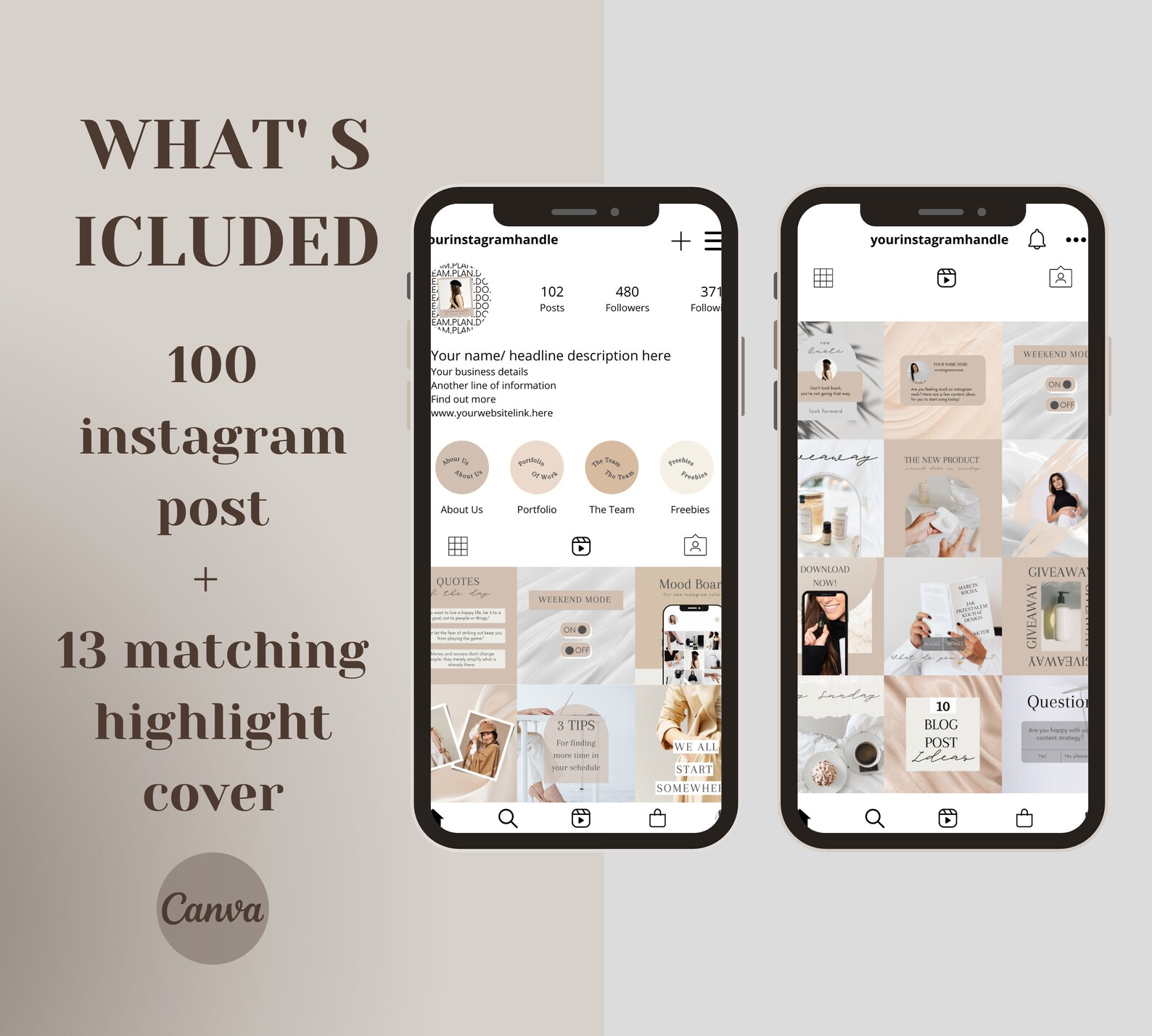 2 in 1 Instagram Post Templates Bundle, Instagram Highlight Covers ...