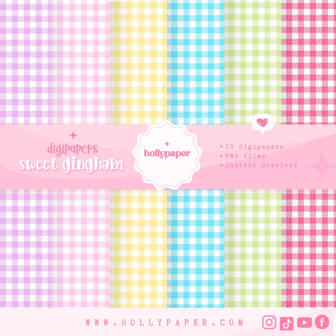 Pastel Gingham Digital Papers, Cute Pastel Backgrounds, Gingham ...