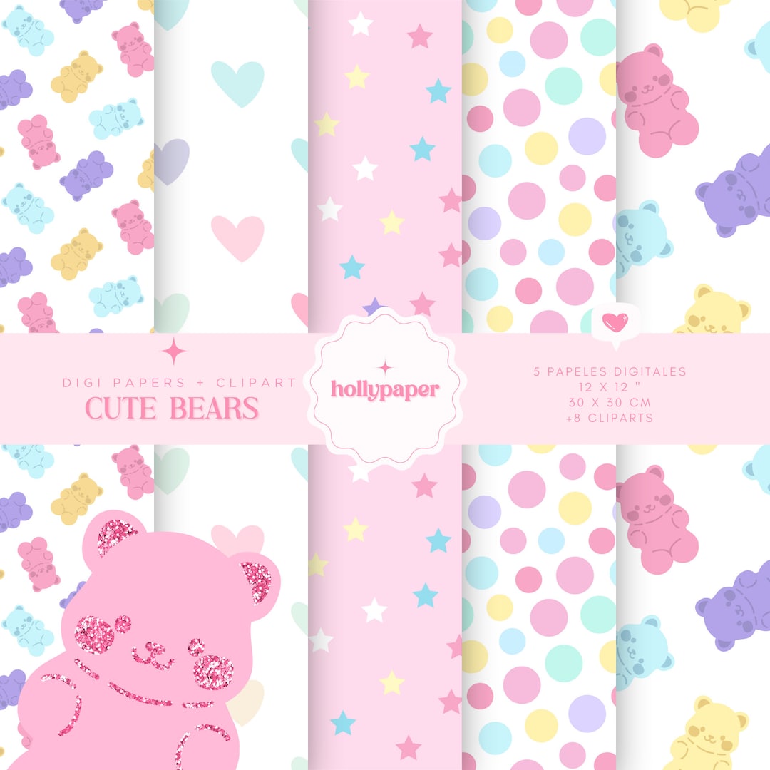 Cute Bears Digital Paper, Cute Bears Digital Paper, Gummy Bears Clipart ...