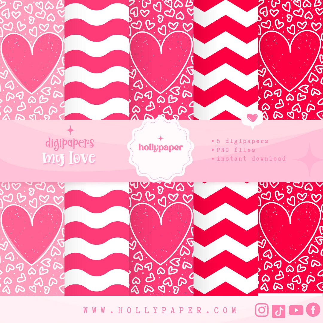 Love Digital Papers, Hearts Digital Papers, Hearts Digital Papers - Etsy