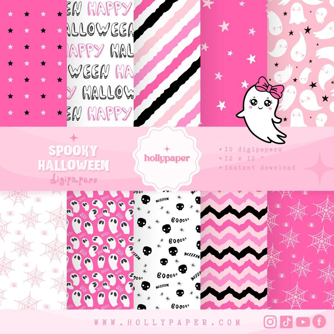 Pink Halloween Digital Backgrounds, Pink Halloween Backgrounds, Digital ...