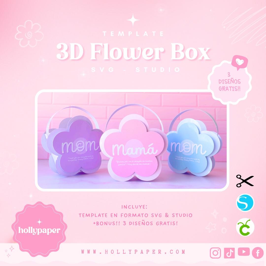 3D Flower Box SVG, 3D Flower Box, Editable Flower Box CAMEO AND CRICUT ...