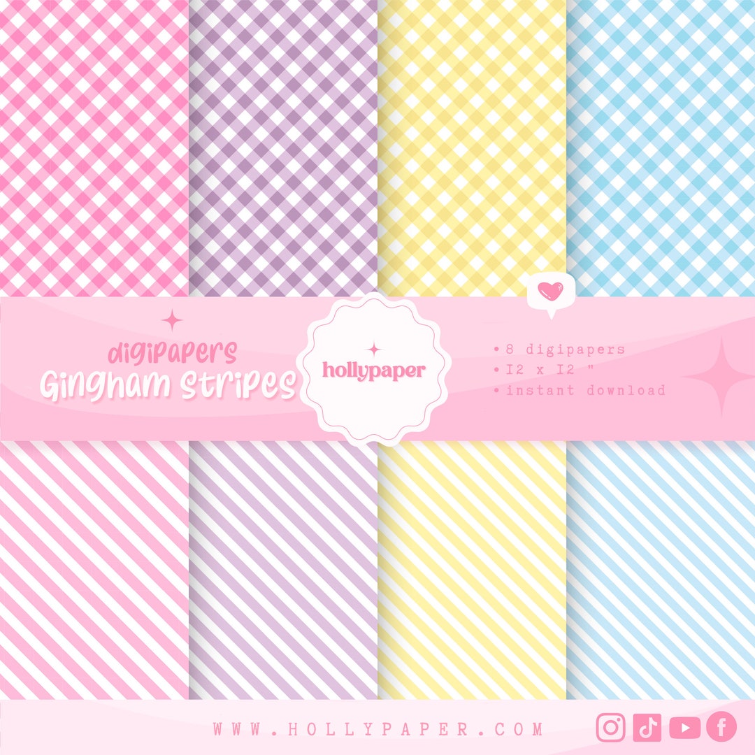 Gingham Stripes Digital Papers, Lines and Checkered Backgrounds, Pastel ...
