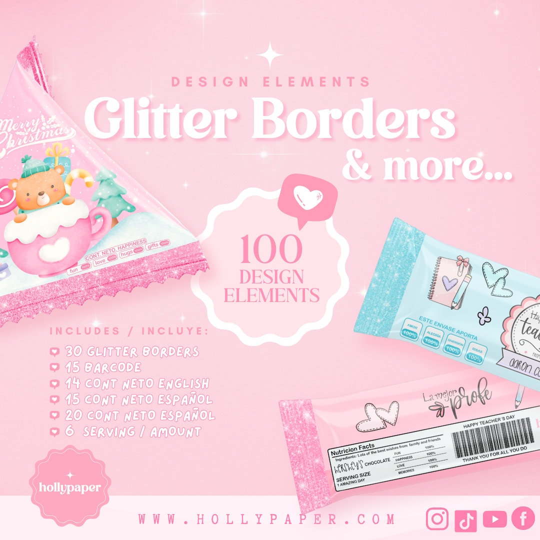Orillas Glitter y elementos para Chip bags & Chocolate wrappers, Glitter borders and elements ...