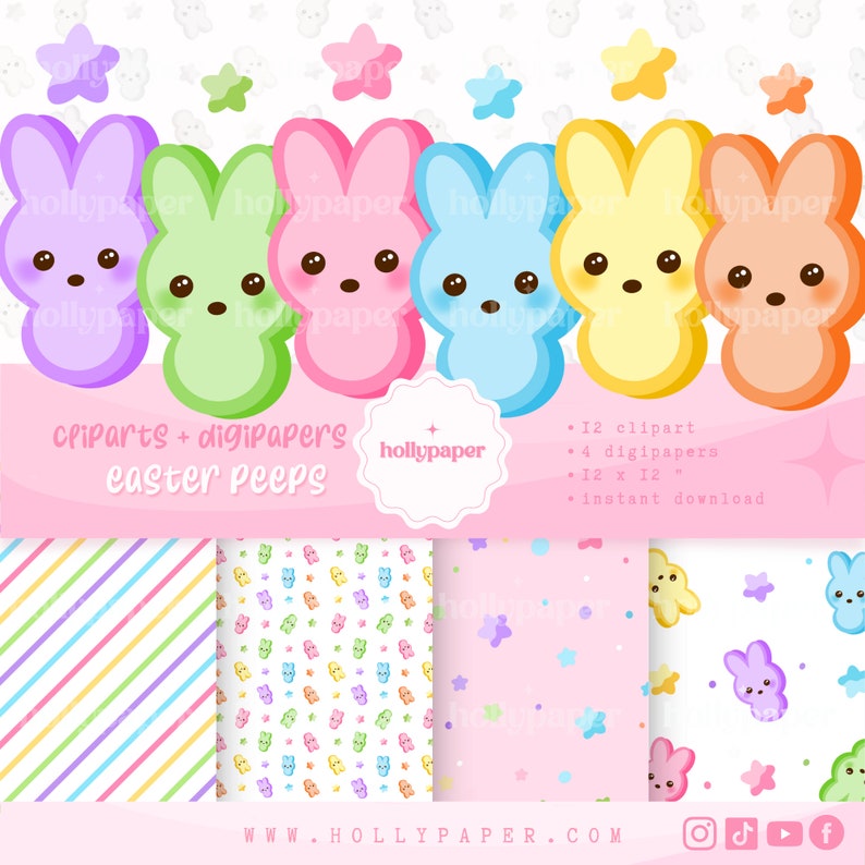 EASTER BUNNY PEEPS Peeps Digital Paper Clipart Peeps Easter - Etsy