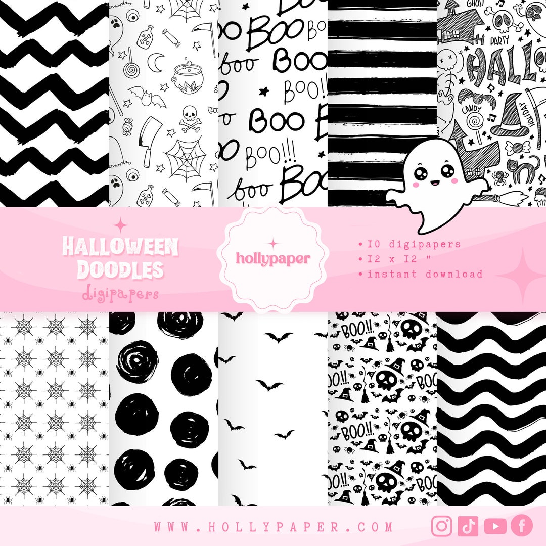 Halloween Digital Backgrounds, Halloween Doodles, Digital Papers ...