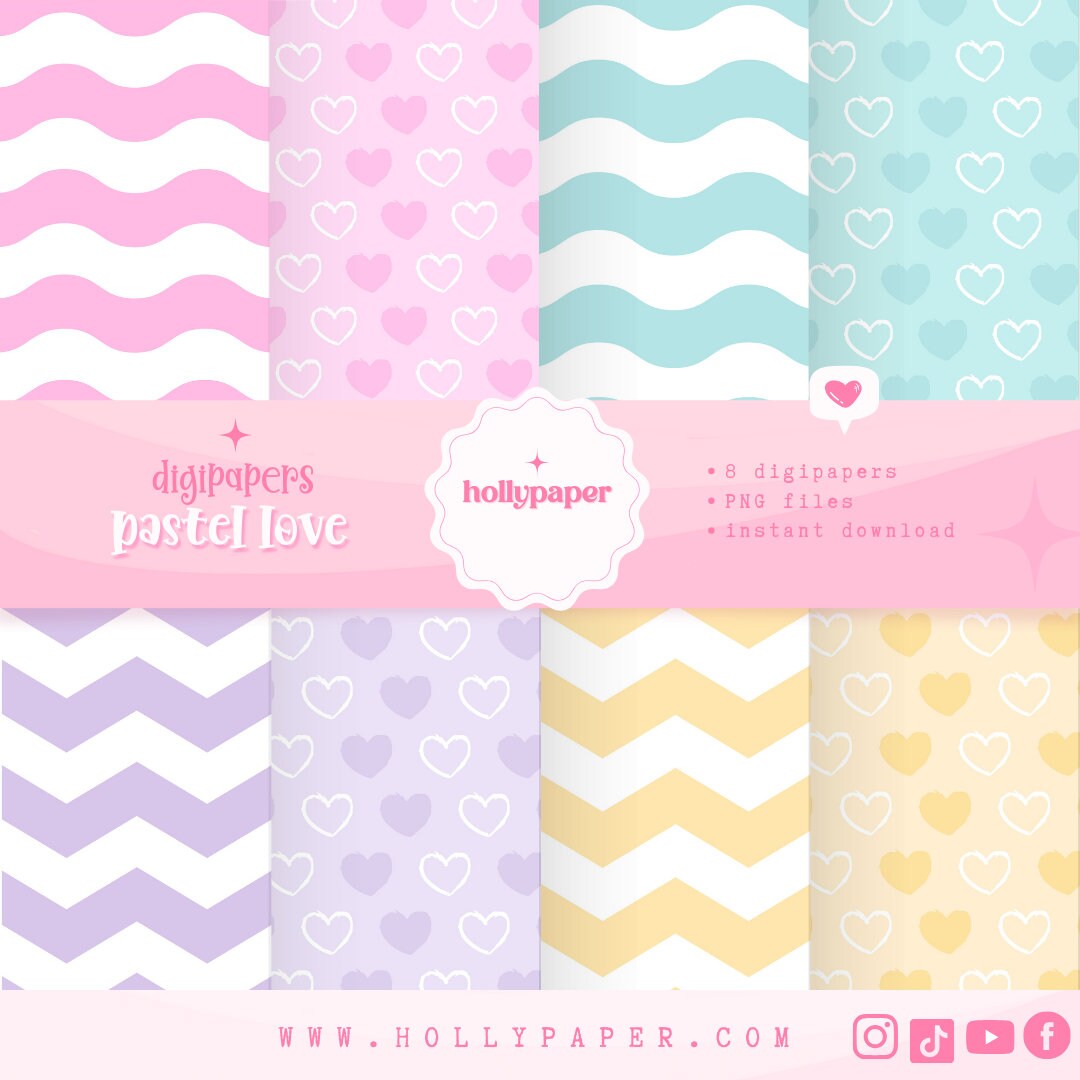 Pastel Digital Papers, Hearts Digital Papers, Pastel Hearts Digital ...