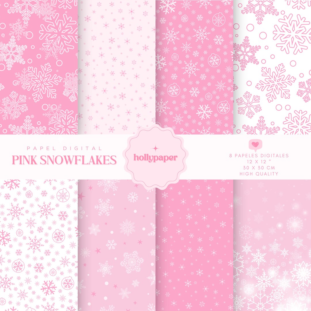 Digital Christmas Paper, Pink Christmas Digital Paper, Pink Snowflakes ...