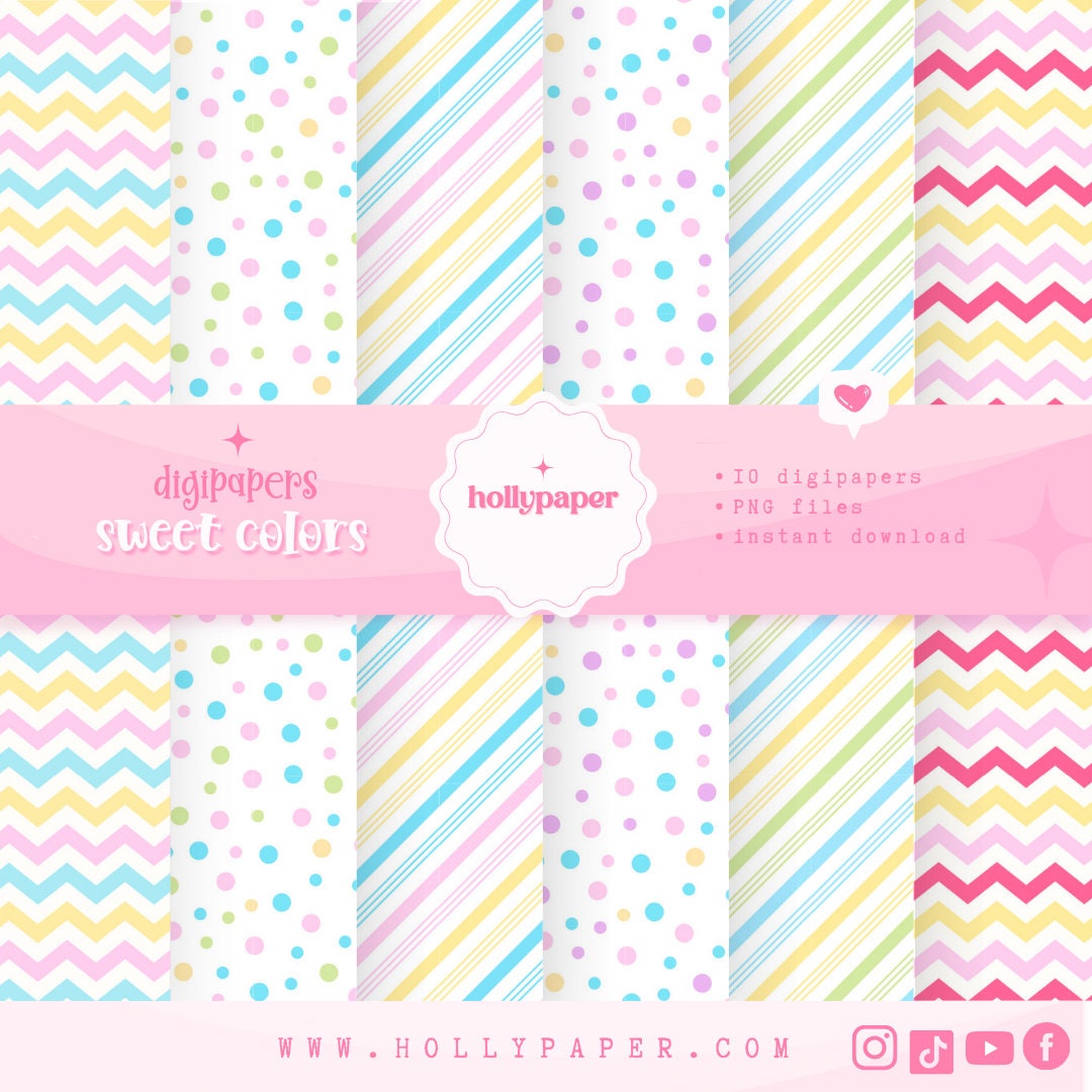 Sweet Colors Digital Papers, Cute Colorful Backgrounds, Colored Digital ...