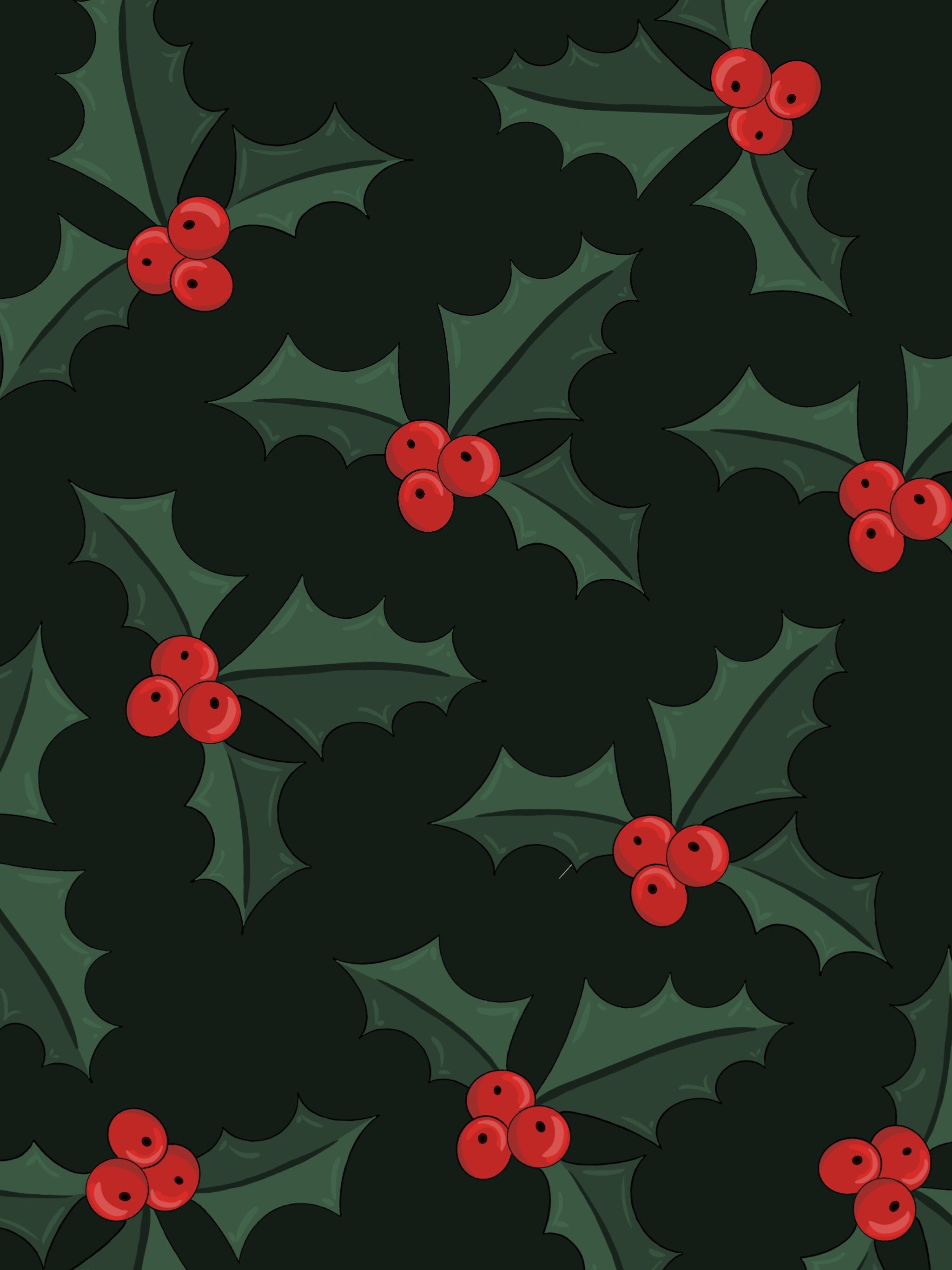 Holly Christmas Cards Winter Greeting Card, Festive Card, Illustrated ...