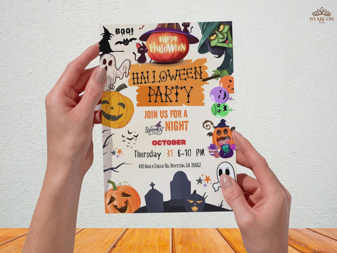 Editable Halloween Party Invitation: Spooky Kids Night, Canva Template ...