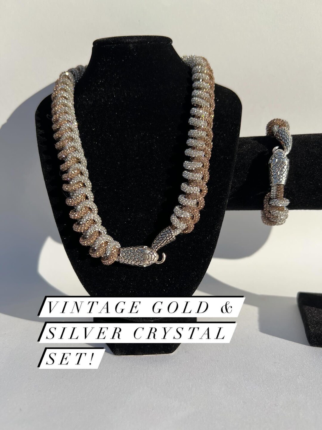 Vintage Gold & Silver Crystal Snake Jewelry Set - Etsy