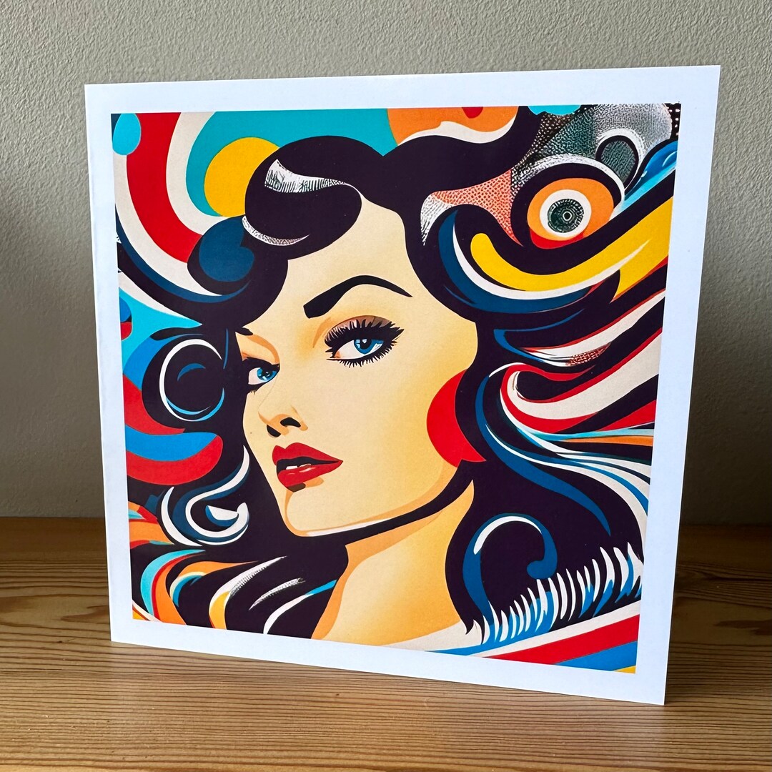 Pop Art Birthday Card: Colorful Woman Portrait, Blank Inside - Etsy