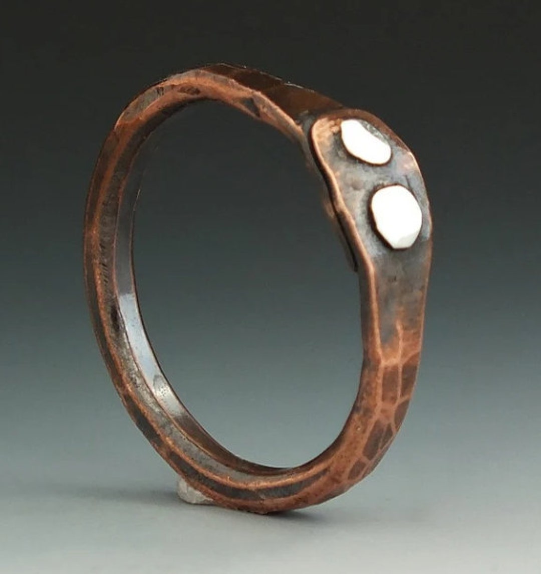 Solid Copper Hammered Band Ring, Oxide Copper Stacking Ring, Thumb Ring ...
