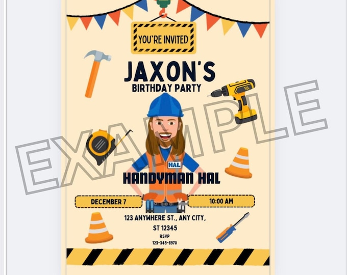 Handyman Hal Birthday Invitation Template: Construction Party (digital ...