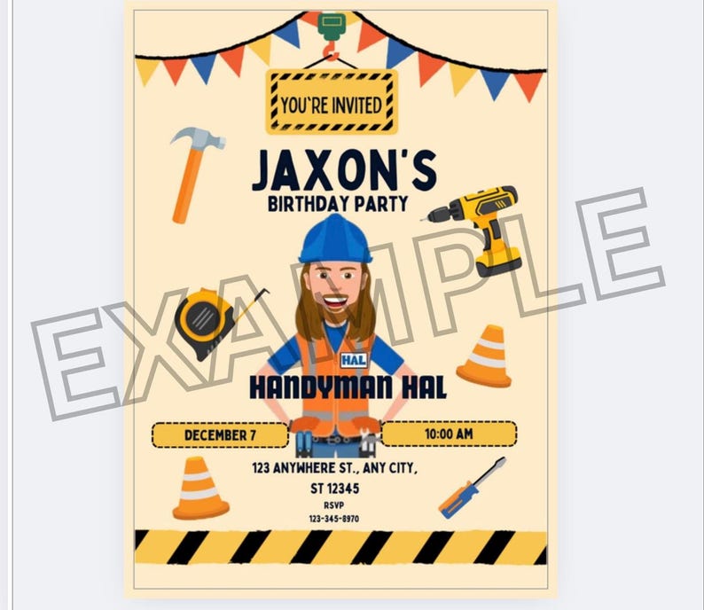 Handyman Hal Birthday Invitation Template: Construction Party (digital ...