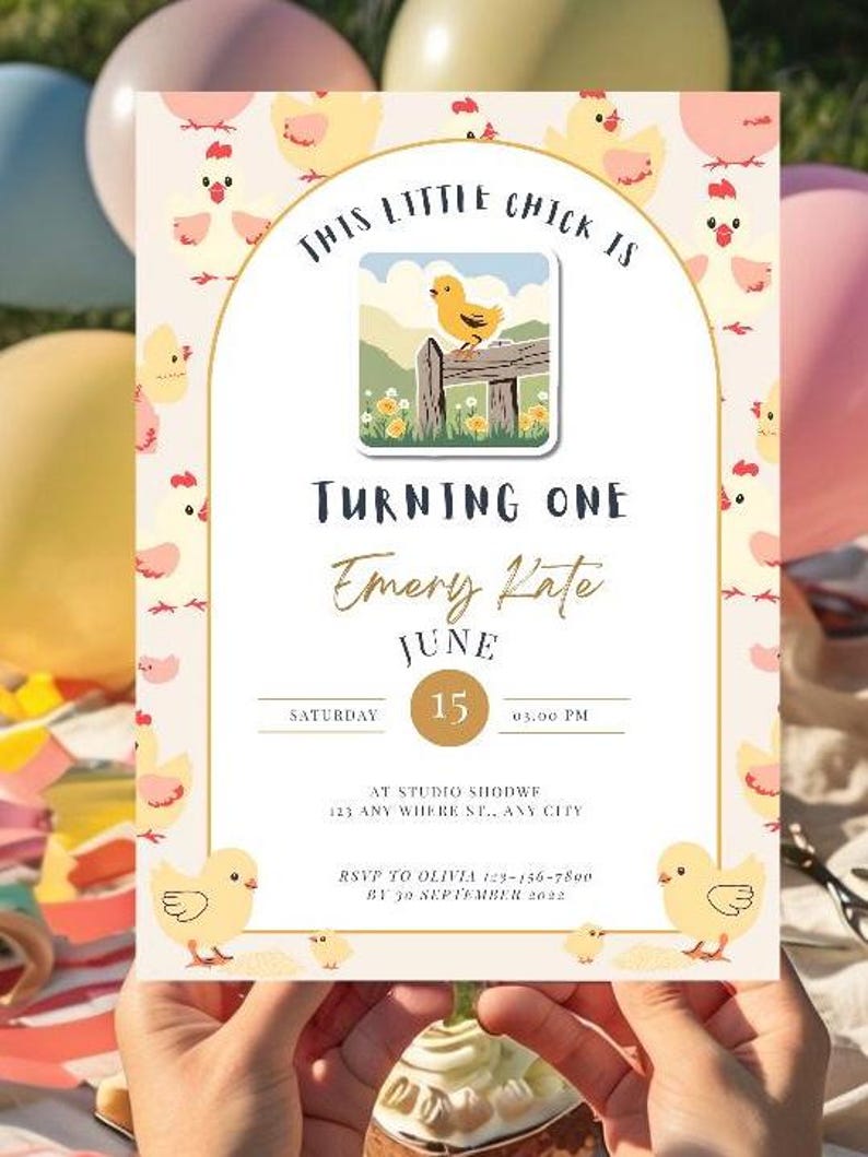 Chick 1st Birthday Invitation: Farm Theme, Editable Canva Template ...