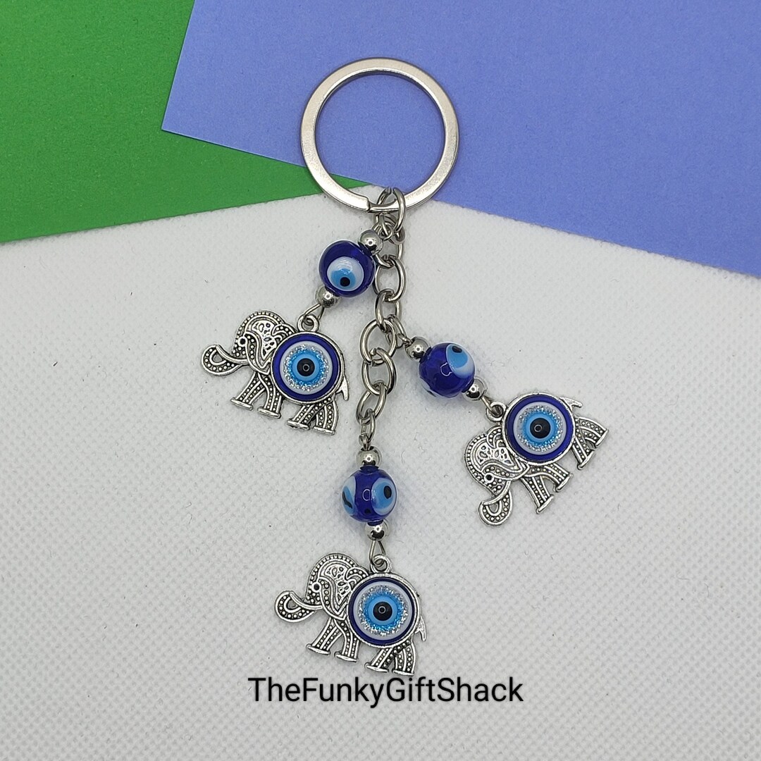Evil Eye Elephant Keychain - Etsy