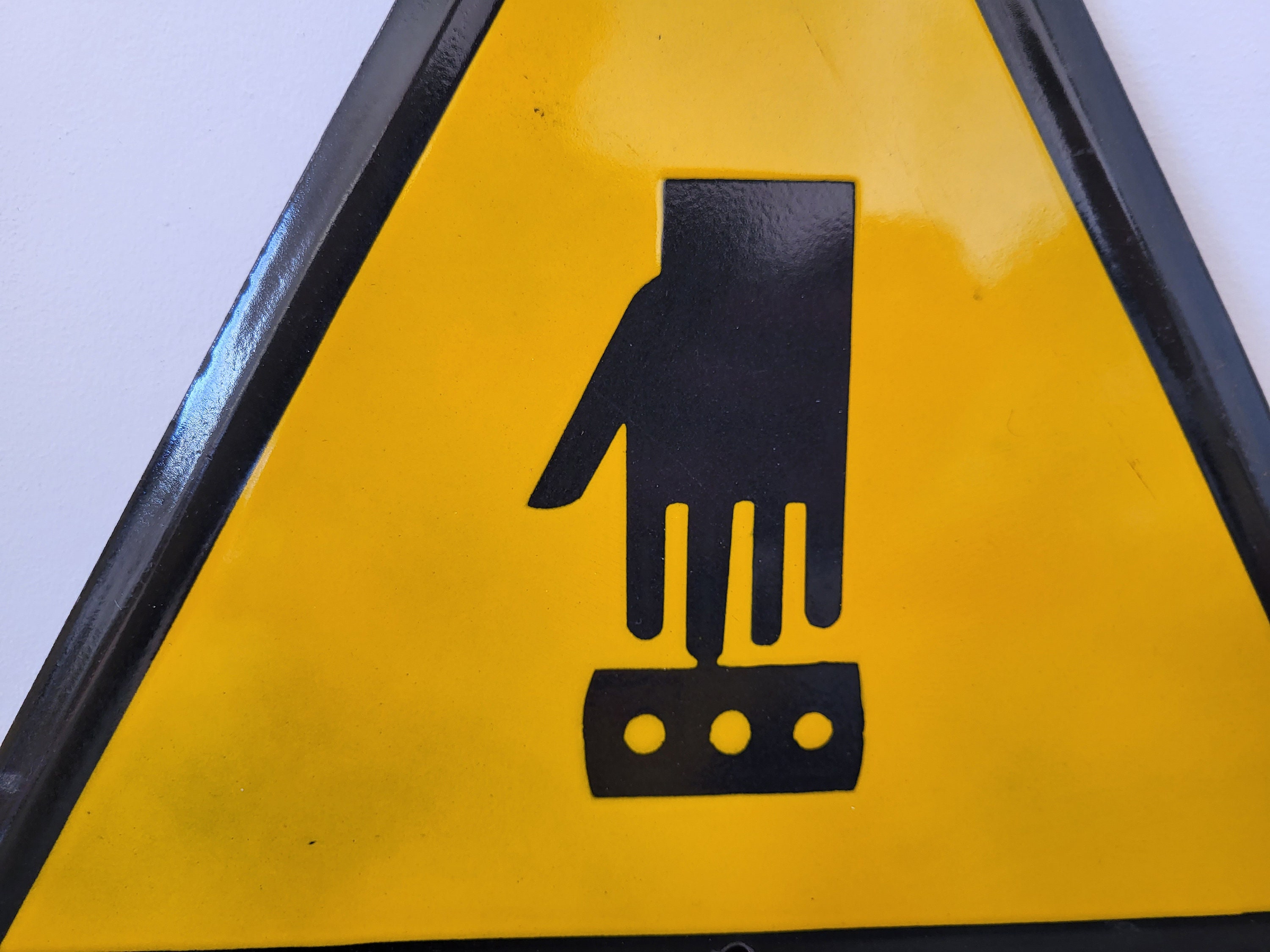 Vintage Triangle Warning Sign, Industrial Old Sign, Porcelain Enamel ...