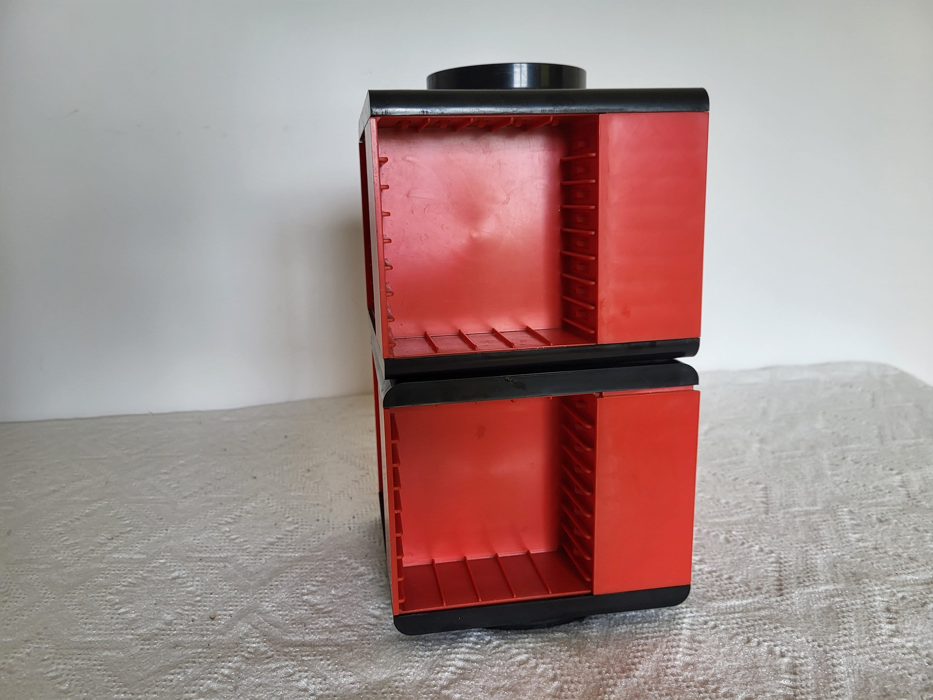 Vintage Cassette Rack Red Record Rack Rotating Cassette Rack Geometric ...