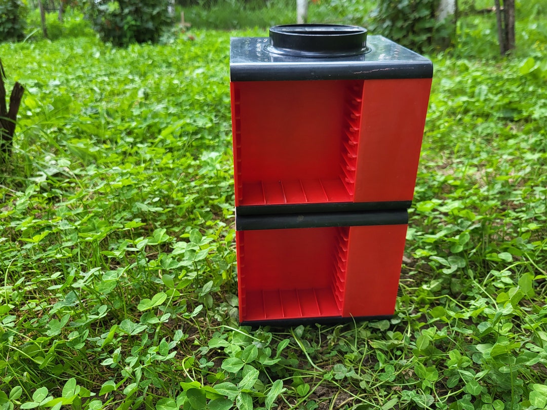 Vintage Cassette Rack Red Record Rack Rotating Cassette Rack Geometric ...