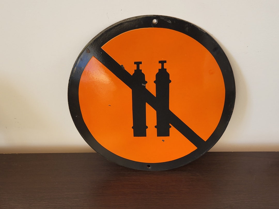 Vintage Industrial Porcelain Enamel Sign , 1970s Warning Sign , Round ...