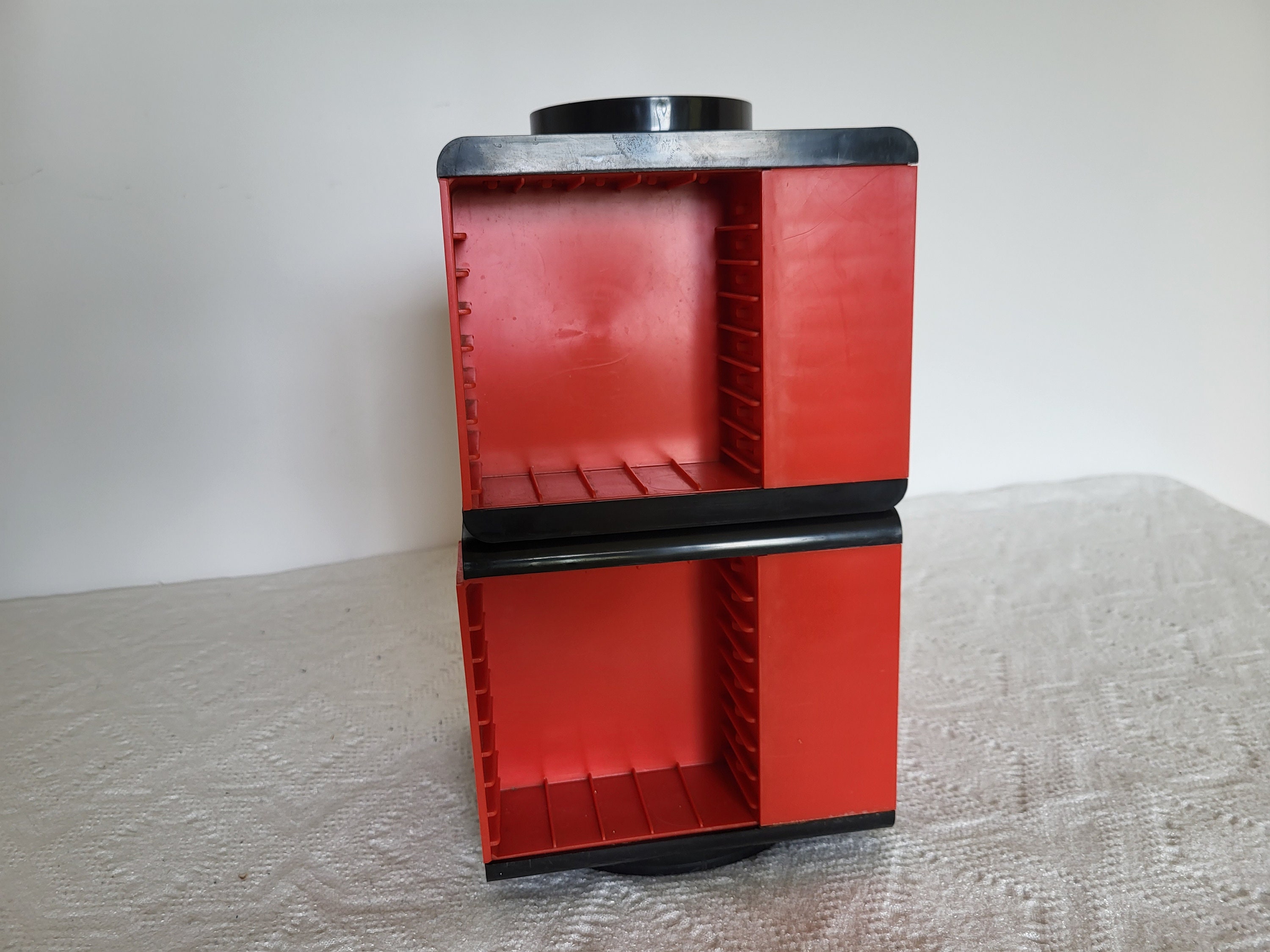 Vintage Cassette Rack Red Record Rack Rotating Cassette Rack Geometric ...