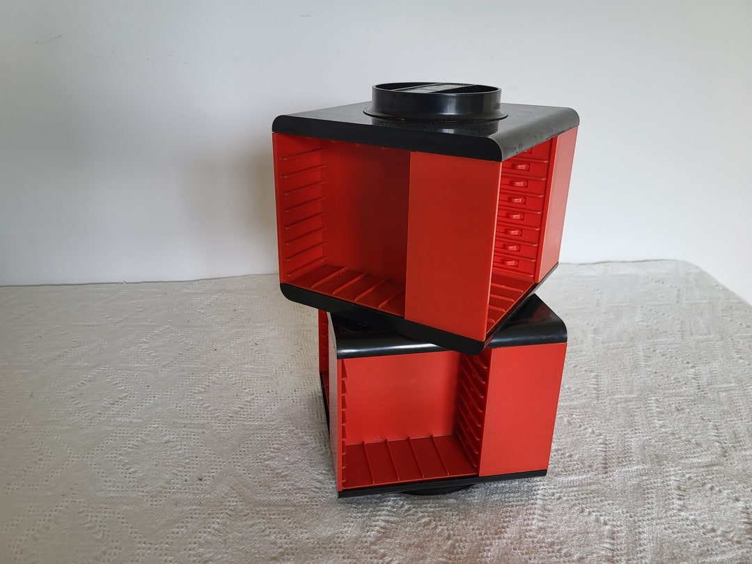 Vintage Cassette Rack Red Record Rack Rotating Cassette Rack Geometric ...
