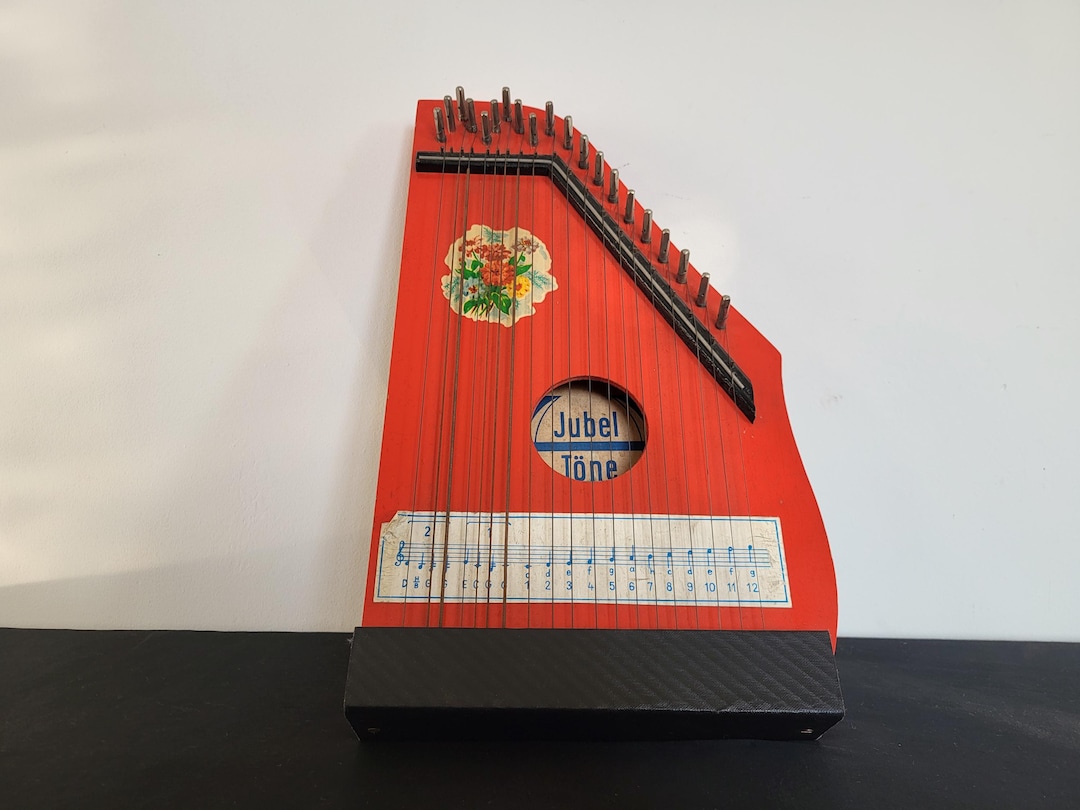 Small Red Zither "jubel Tone" - 20 Strings With Floral Design, Red ...