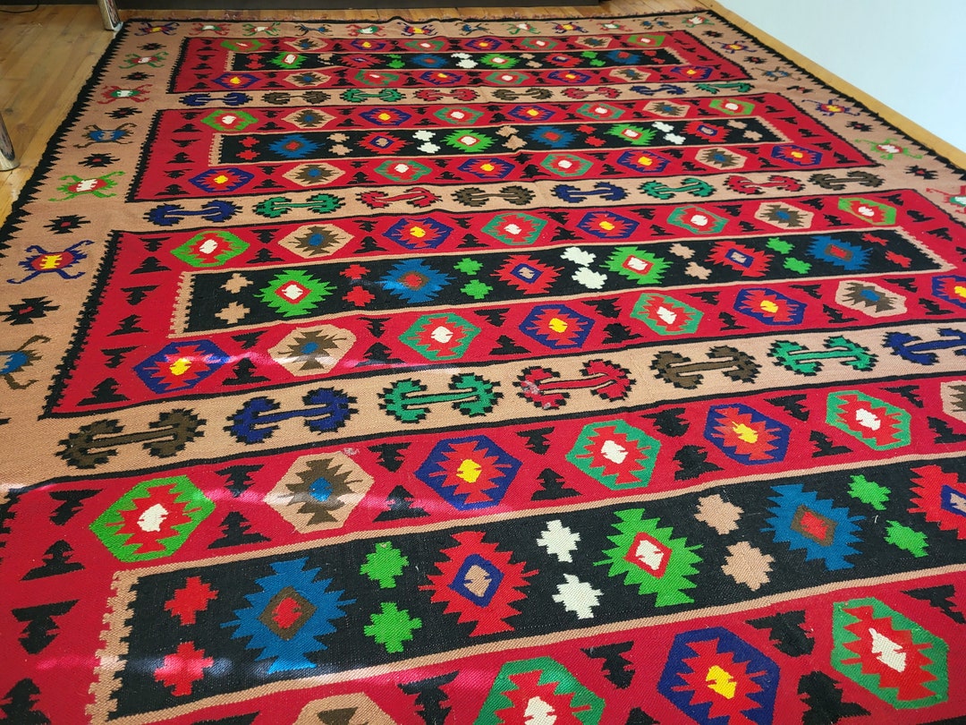 Antique Traditional Handmade Large Double-faced Rug ,wool Rug From 1870 ...