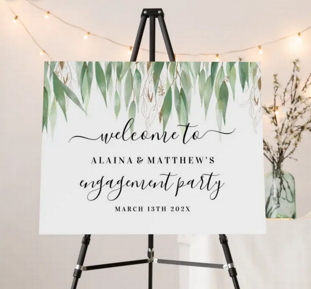 Eucalyptus Leaves Gold Glitter Engagement Welcome Sign - Etsy