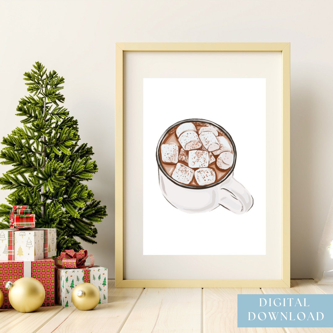 Modern Christmas Holiday Art, Minimalist Xmas Prints, Hot Cocoa Wall ...
