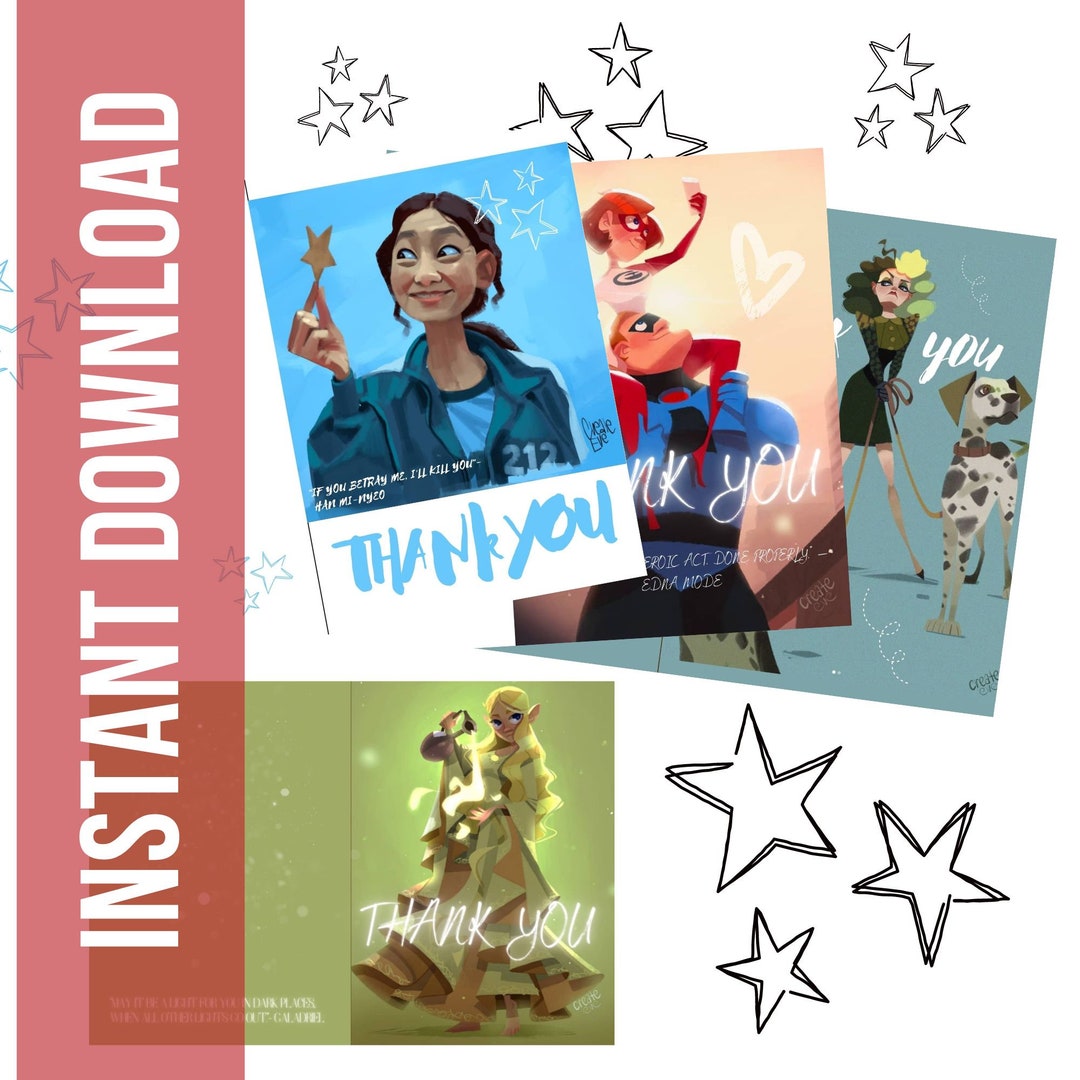 Thank You Printable Card Instant Digital Card Instant Download Fine Art 4 Pack Bundle Pdf