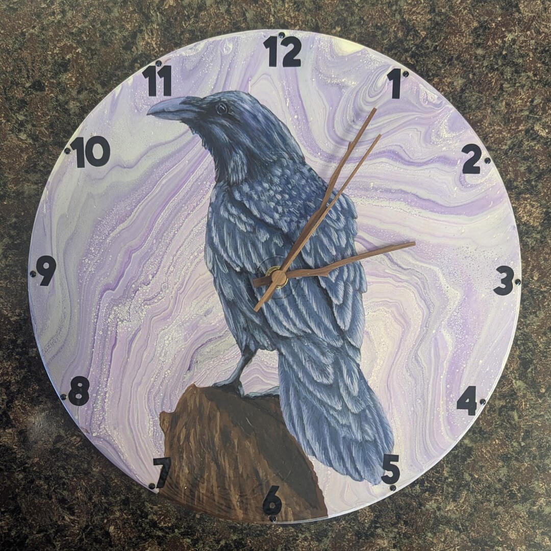 Raven Clock, Purple Raven Clock, Upcycled Record Art, Wall Decor ...