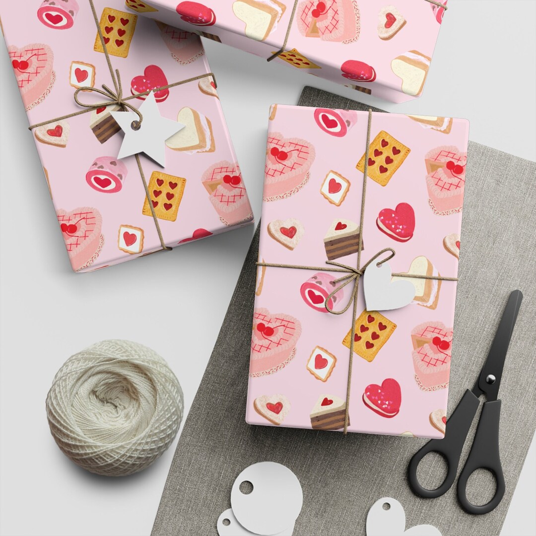 Heart Shaped Dessert Valentines Day Wrapping Paper Roll | Best ...
