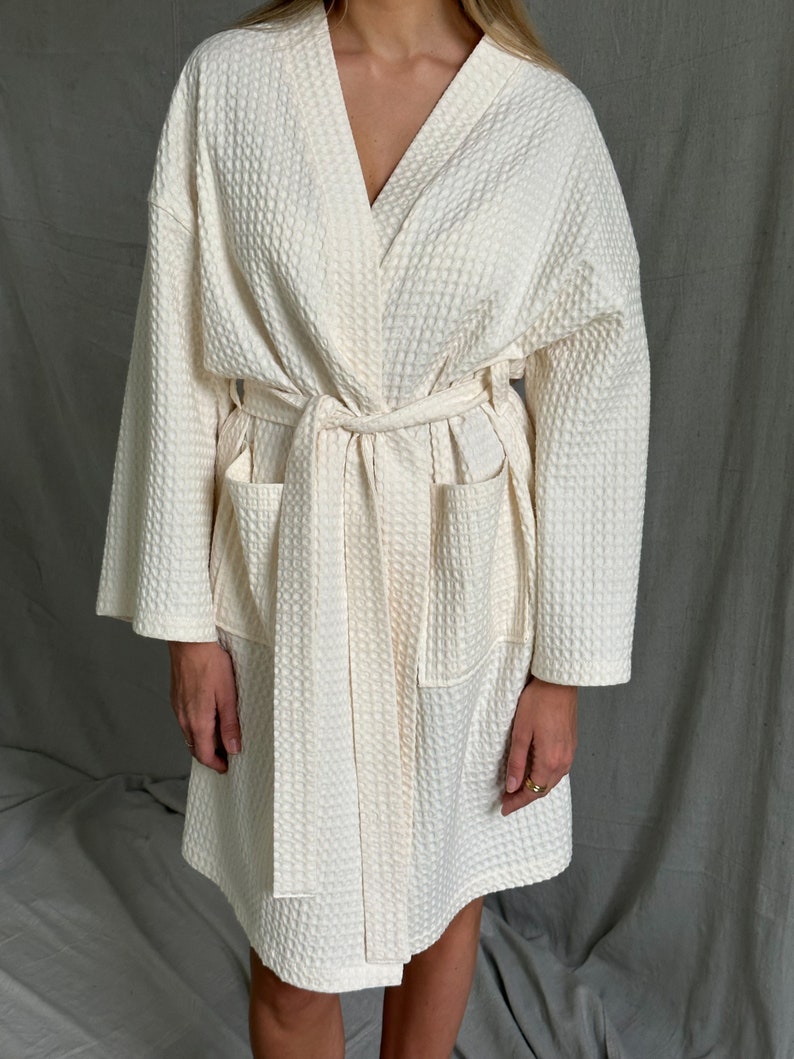Kimono Style Bathrobe, Waffle Bathrobe Womens, Cotton Bathrobe, White ...