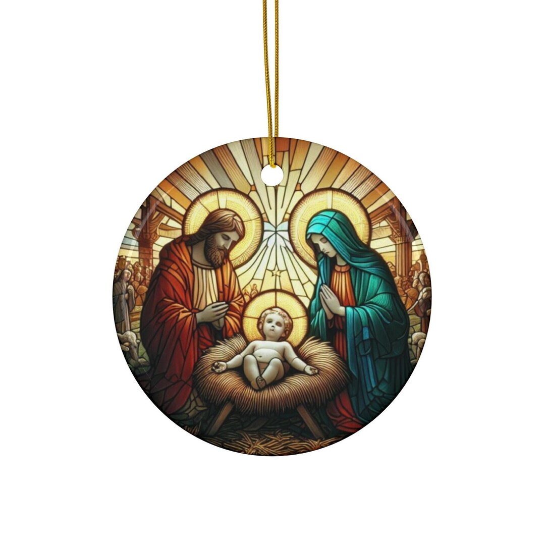 Stained Glass Style Nativity Scene Ceramic Christmas Ornament - Etsy