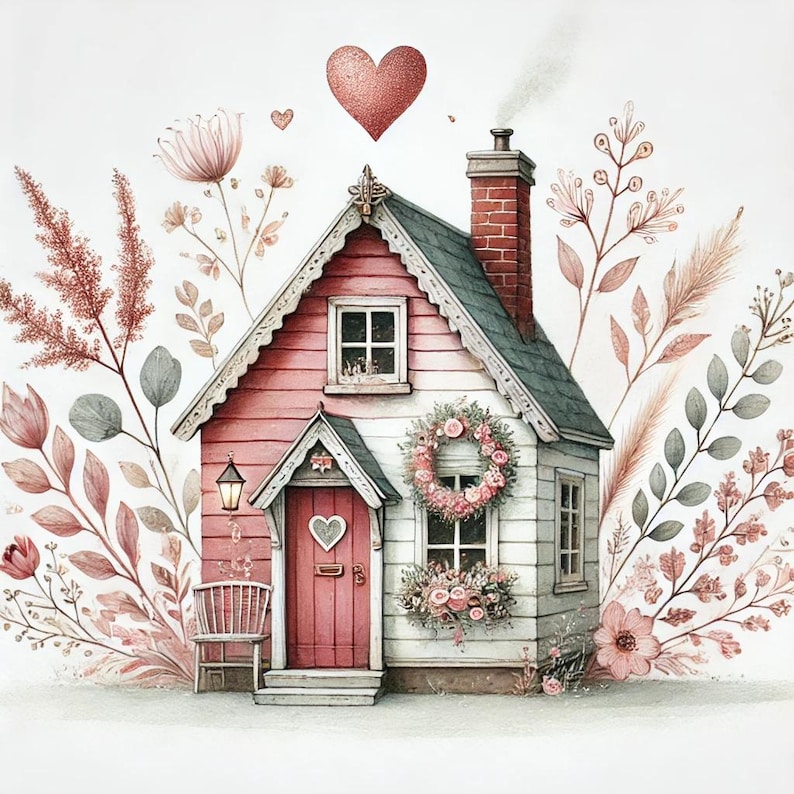 10 Beautiful Valentine House Clipart, Valentine Decor,cosy Watercolor ...