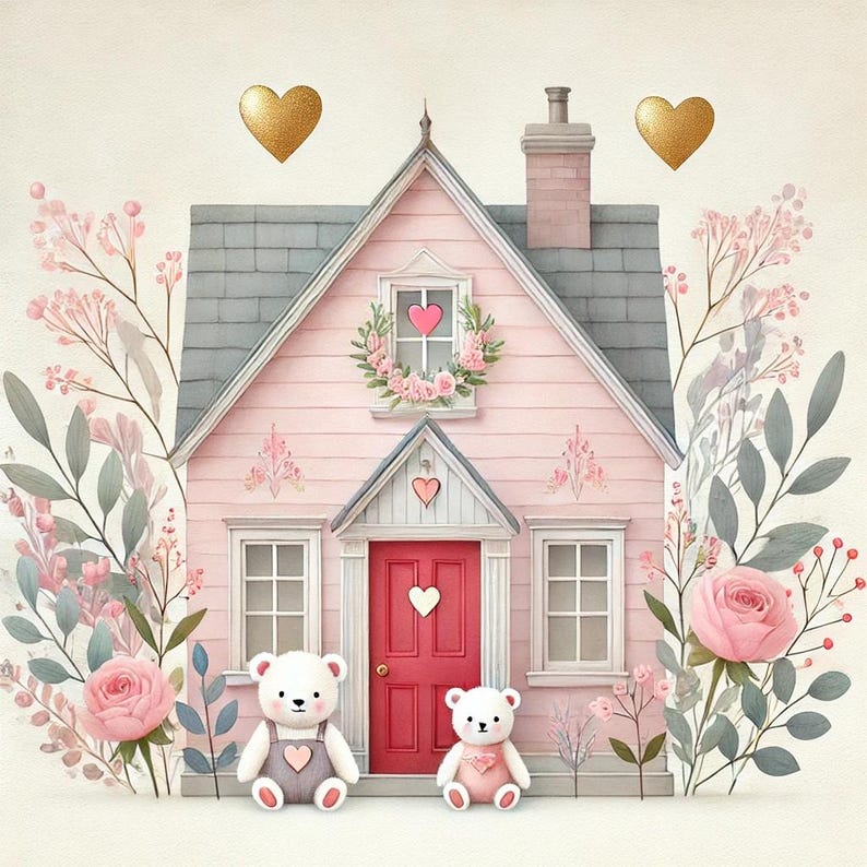 10 Beautiful Valentine House Clipart, Valentine Decor,cosy Watercolor ...