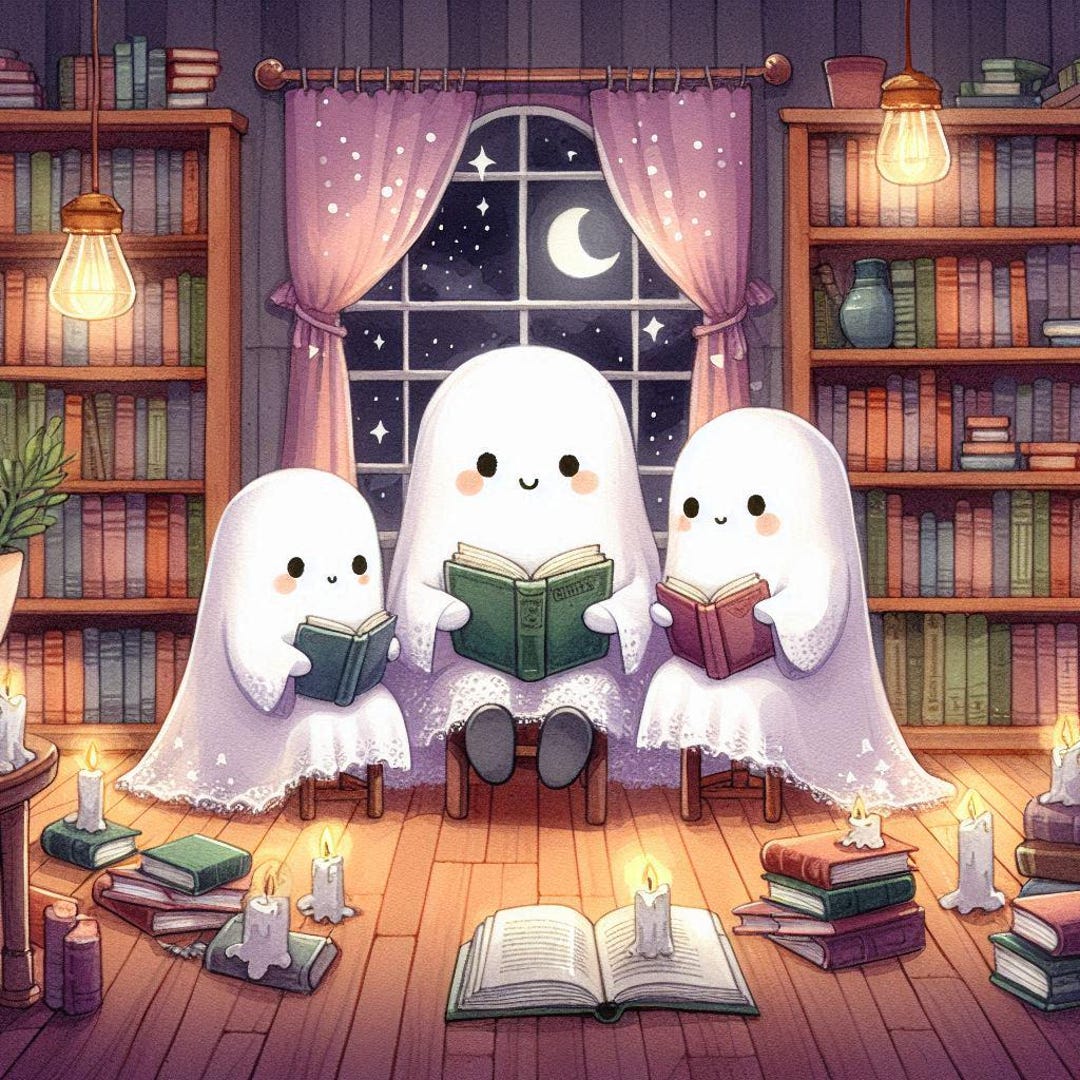 Halloween Ghosts Reading Clipart Bundle, 5 Spooky Cute Ghost Gatherings ...
