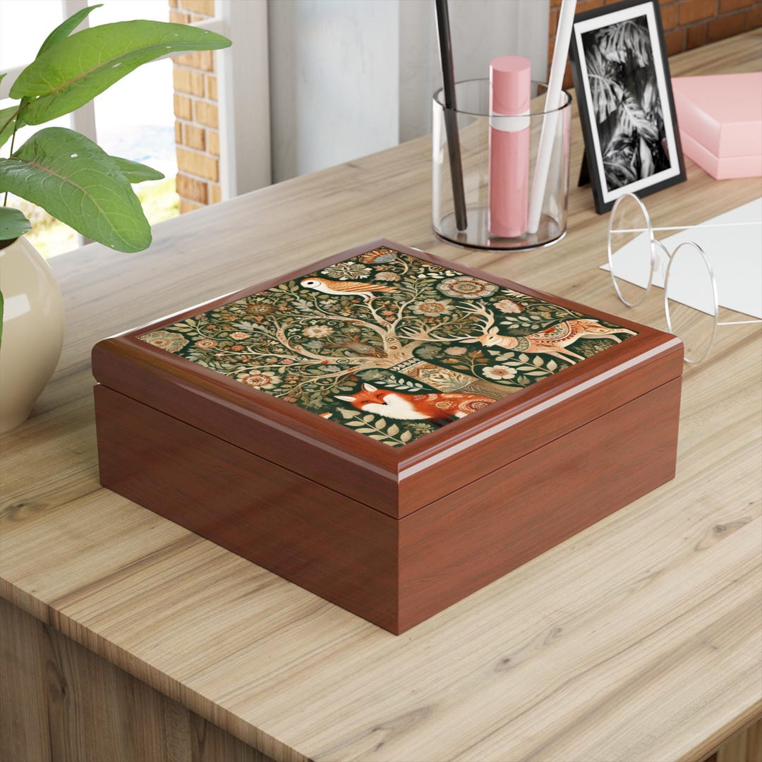 Mother' Sday Sublimated Ceramic Tile Wooden Jewelry Box,william Morris ...