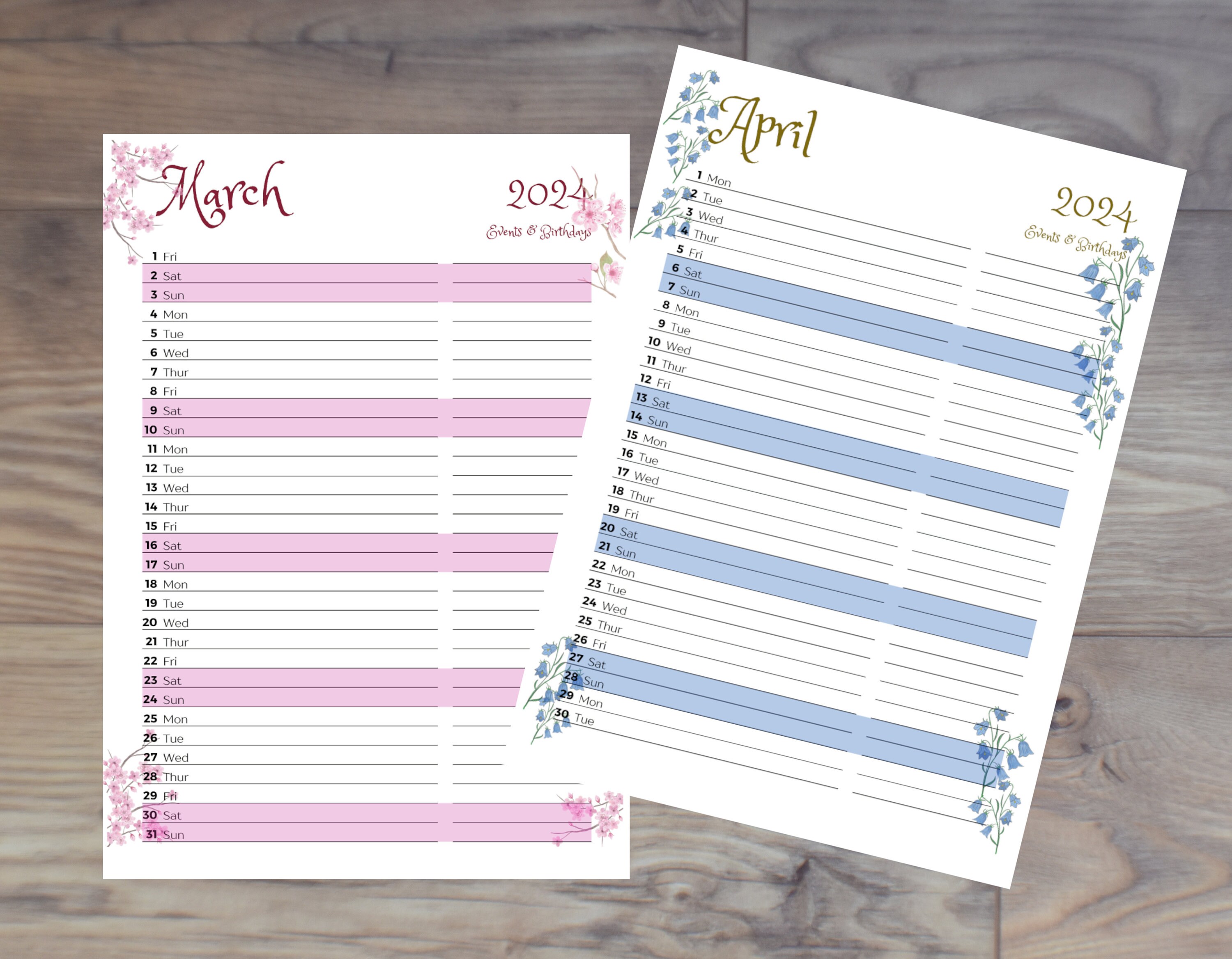 2024 PRINTABLE 12 Month CALENDAR FLOWER Design Pdf - Etsy