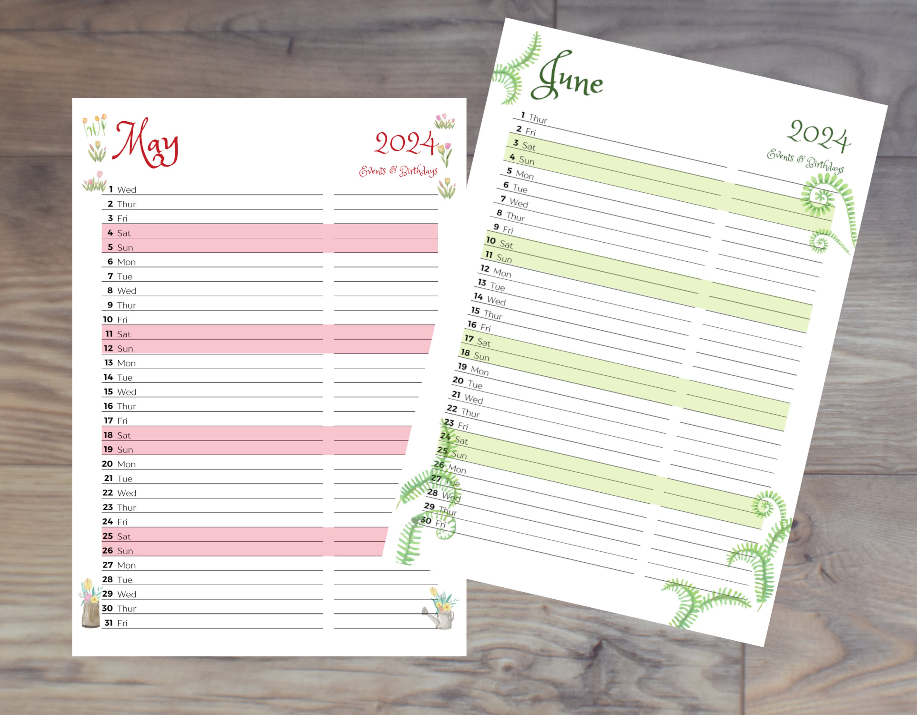 2024 PRINTABLE 12 Month CALENDAR FLOWER Design Pdf - Etsy