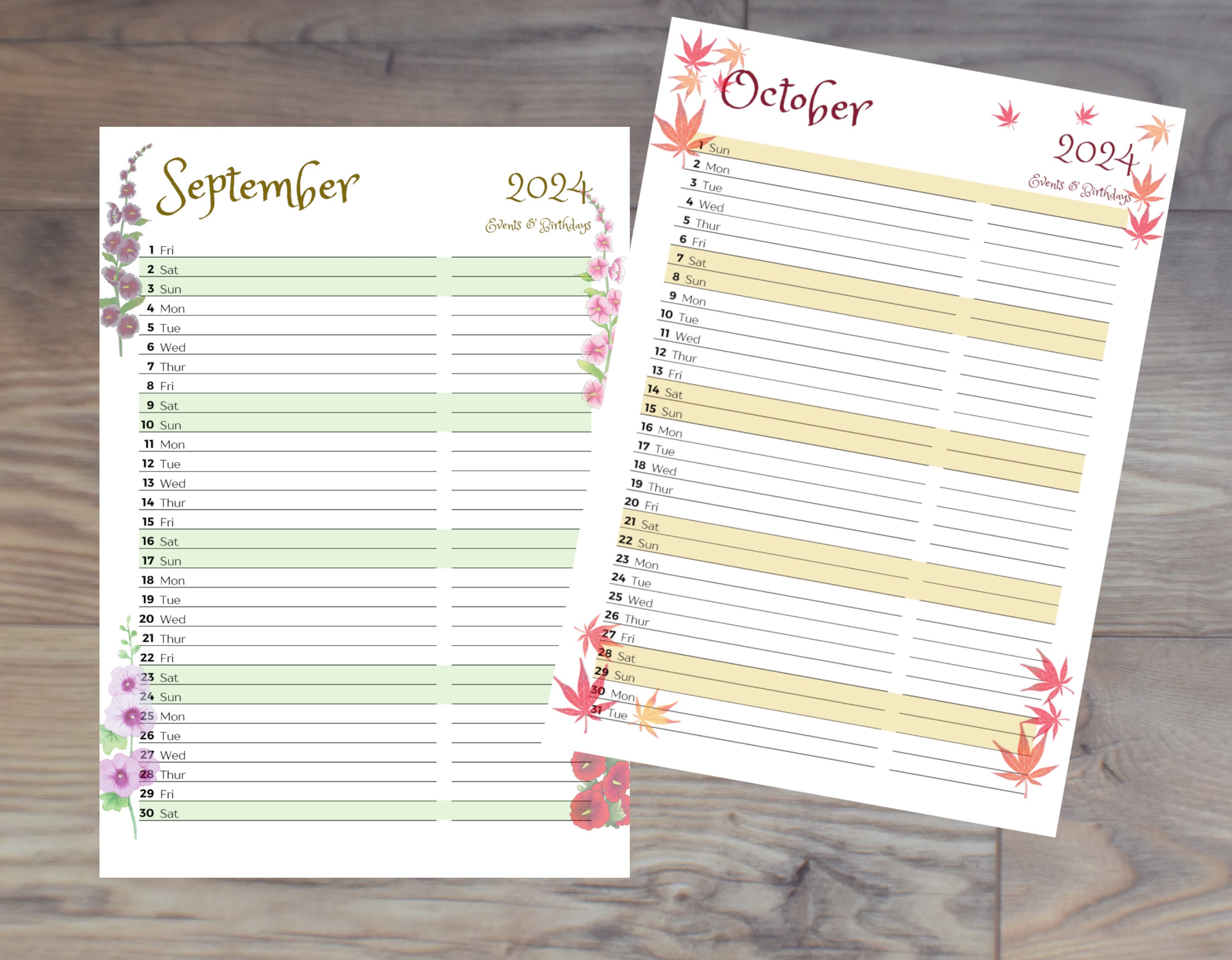 2024 PRINTABLE 12 Month CALENDAR FLOWER Design Pdf - Etsy